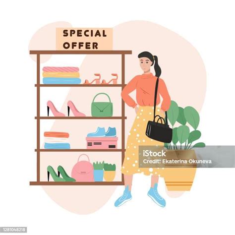 유행 옷 벡터 플랫 만화 일러스트에 여자 옷장 가게 계절 세일 포스터 템플릿 가구에 대한 스톡 벡터 아트 및 기타 이미지 가구 가방 개인 장식품 Istock