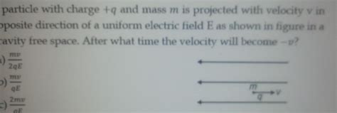 [answered] particle with charge q and mass m is projected with velocity