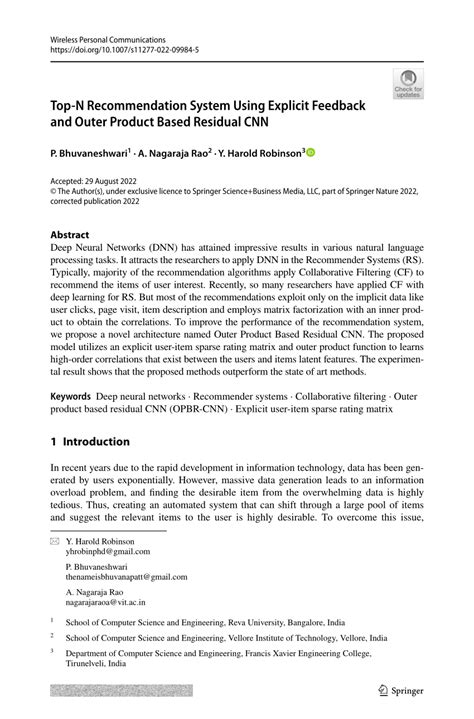 Pdf Top N Recommendation System Using Explicit Feedback And Outer