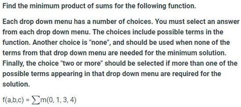 Solved Find The Minimum Product Of Sums For The Following Chegg Com