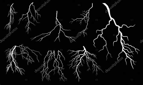 Conjunto De Silueta Vectorial Lightning Thunder Storm Zapping Aislado