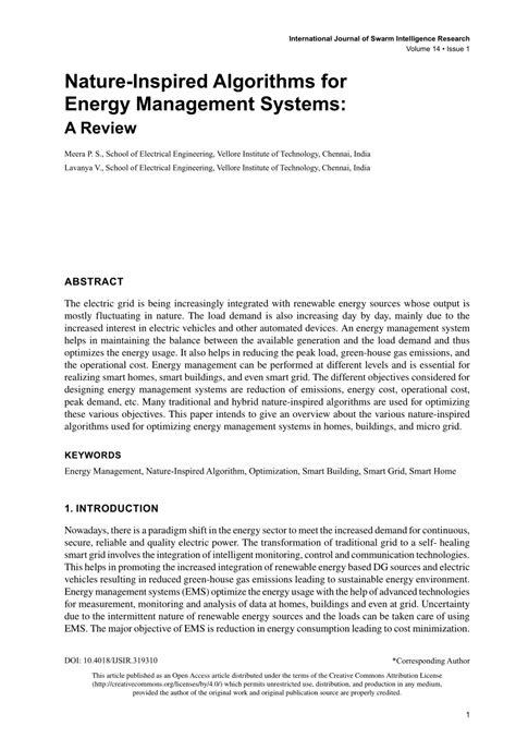 Pdf Nature Inspired Algorithms For Energy Management Systems A Review