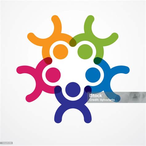 팀워크 사업가의 단합과 협력 개념은 사람 승무원으로 간단한 기하학적 요소로 만든 벡터 아이콘 또는 로고입니다 우정 드림 팀 유나이티드 크루 컬러풀한 디자인 로고에 대한 스톡