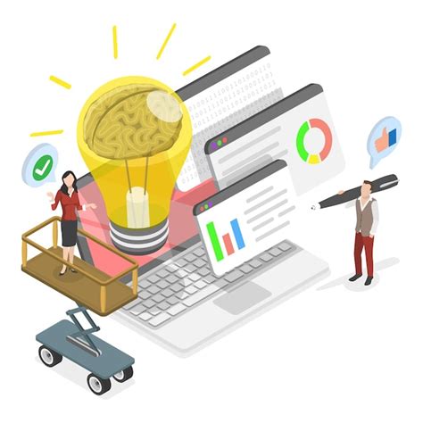 Premium Vector D Isometric Flat Vector Illustration Of Idea Finding Business Solution