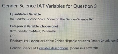 Solved Gender Science Iat Variables For Question 3