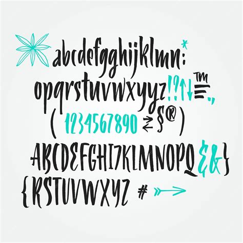 필기 스크립트 글꼴 브러시 글꼴 대문자 숫자 문장 부호 무료 벡터