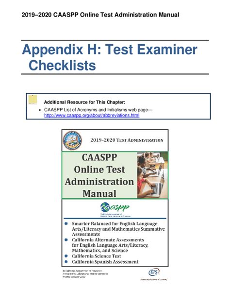 Fillable Online Caaspp Online Test Administration Manualcaa Test Examiner Checklist This