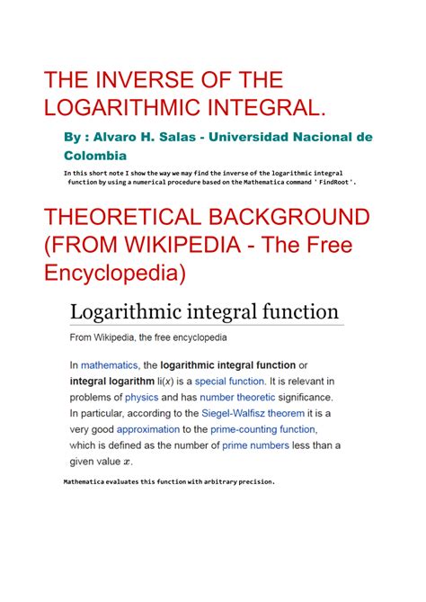 Pdf The Inverse Of The Logarithmic Integral