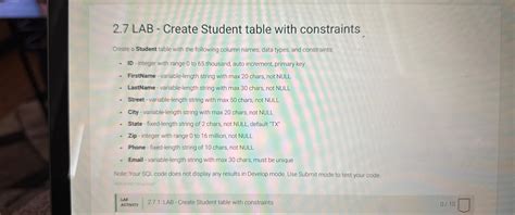 Solved 27 ﻿lab ﻿create Student Table With