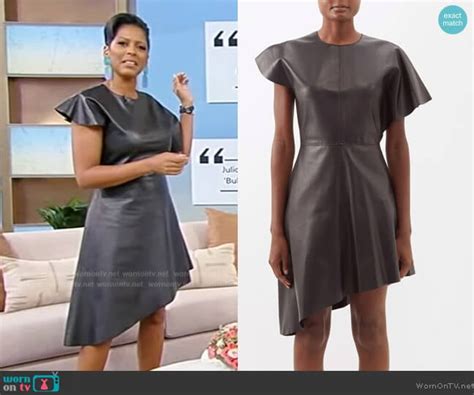 Wornontv Tamrons Black Leather Asymmetric Dress On Tamron Hall Show