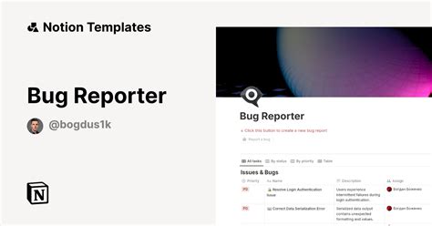 Bug Reporter Template By Bogdusik Notion Marketplace