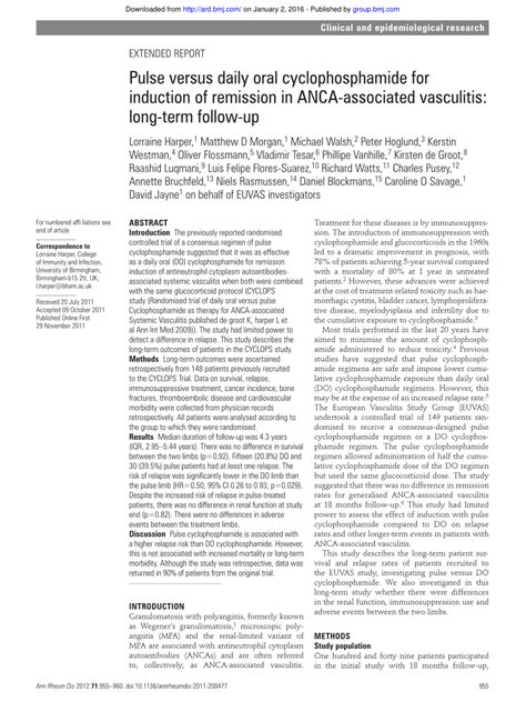 Pdf Pulse Versus Daily Oral Cyclophosphamide For Induction Of Remission In Anca Associated