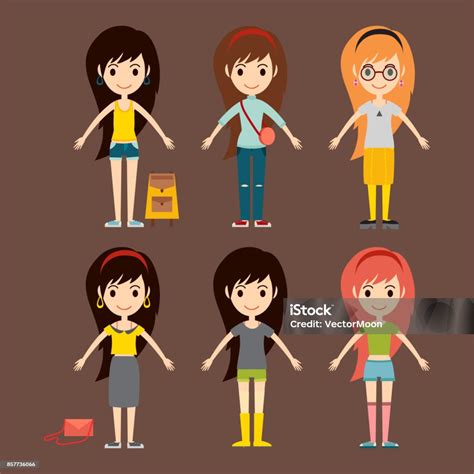 스트리트 패션 여자 모델 착용 스타일 유행 유행 여자 캐릭터 옷 보이는 벡터 일러스트 레이 션 근대 시대에 대한 스톡 벡터 아트