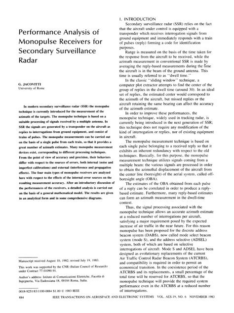 516 Performance Analysis Of Monopulse Receivers For Secondary Surveillance Radar Pdf Radar