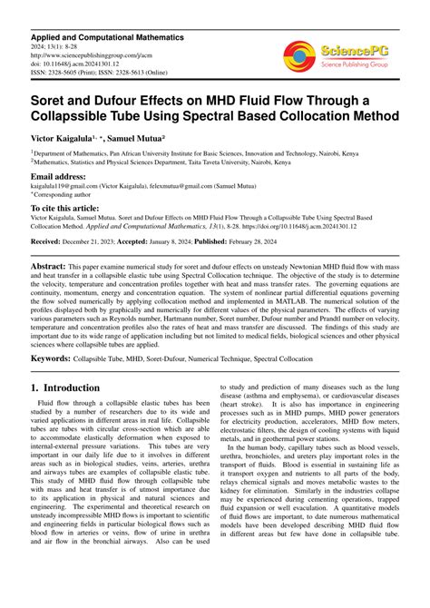 Pdf Soret And Dufour Effects On Mhd Fluid Flow Through A Collapssible