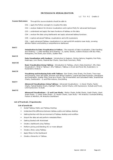 Rdl Course Syllabus New Int350data Visualisation Course Outcomes Co1 Apply The Python