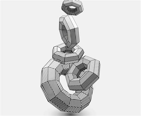 vector low poly line art 3 d torus forms made by grey shades and parallel lines abstract