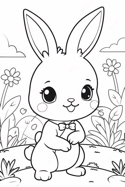 Lindo Chibi Bunny Line Art Conejo Dibujado A Mano Kawaii Ilustración De Libro De Colorear Para