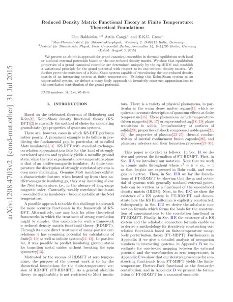 Pdf Reduced Density Matrix Functional Theory At Finite Temperature