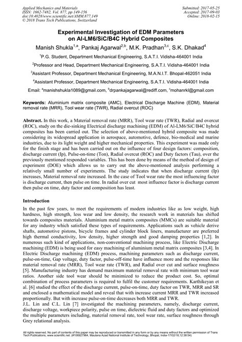 Pdf Experimental Investigation Of Edm Parameters On Al Lm6 Sic B4c Hybrid Composites
