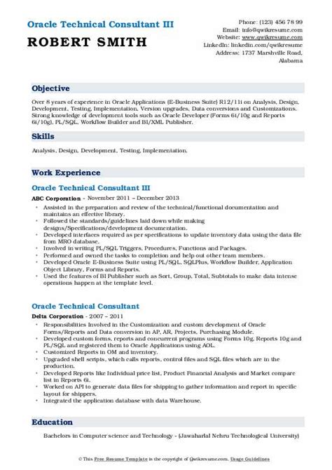 10 Oracle Technical Consultant Resume Samples Templates For 2025