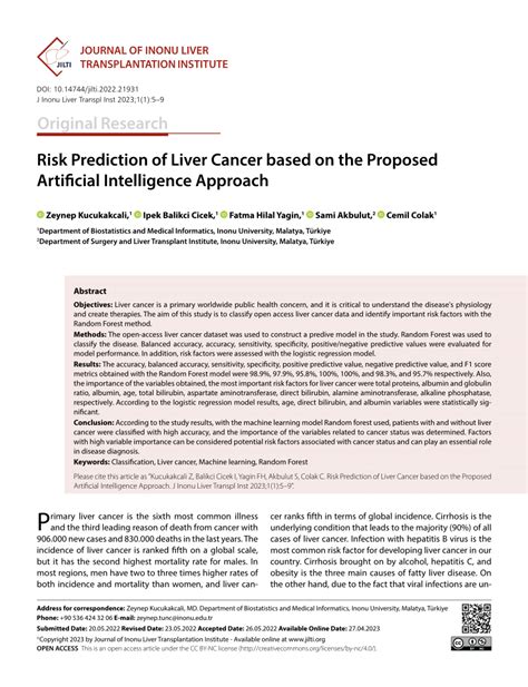 Pdf Risk Prediction Of Liver Cancer Based On The Proposed Artificial