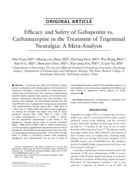 Pdf Efficacy And Safety Of Gabapentin Vs Carbamazepine In The Treatment Of Trigeminal
