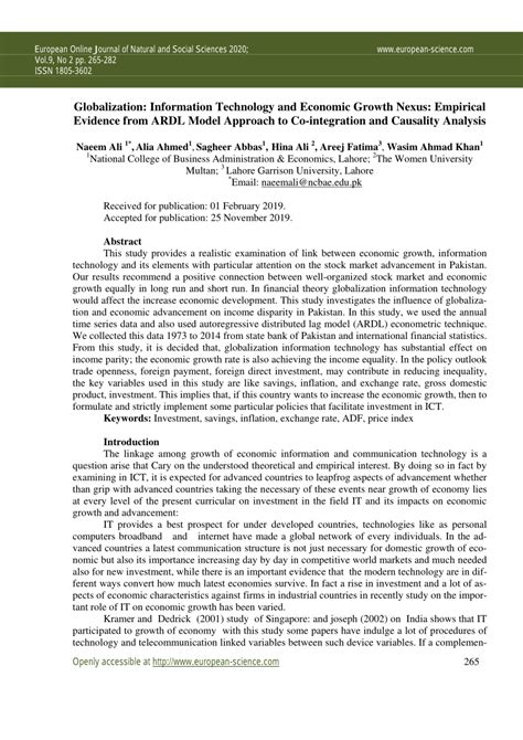 Pdf Globalization Information Technology And Economic Growth Nexus