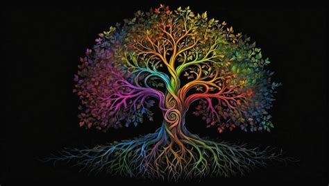 Premium Photo A Rainbow Tree With Roots In The Shape Of A Circle