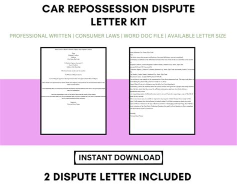 Car Repo Dispute Letter 200 Dispute Letters Included Collections