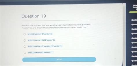 Question 19 A Variable Of A Dictionary Data Studyx