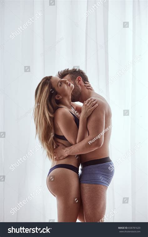 Handsome Man Kissing Womans Neck White Stock Photo Edit Now