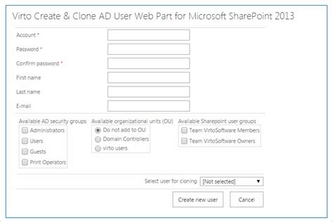 Creating Ad Users With Virto Web Part Virtosoftware Guides And Docs