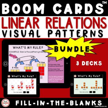 Linear Relations Visual Patterns Function Rule 8th Grade Boom Cards Bundle