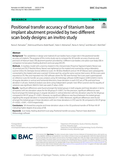 Pdf Positional Transfer Accuracy Of Titanium Base Implant Abutment