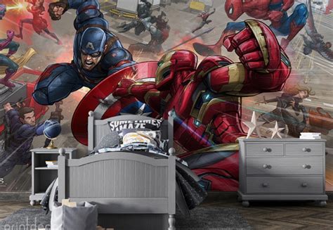 Фототапети за детска стая Железният човек и Капитан Америка в битка комикс от Принт Декор