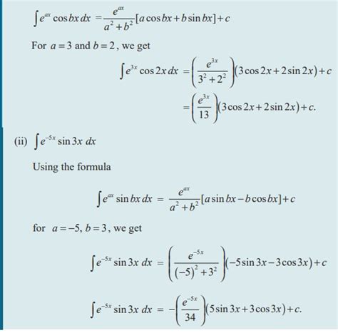 Integrals Of The Form E Pow Ax Cos Bx And E Pow Ax Sin Bx Equation Solved Example Problems