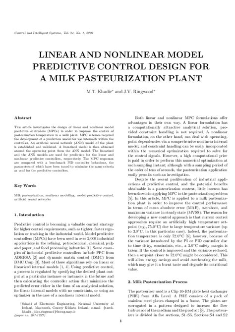 Pdf Linear And Nonlinear Model Predictive Control Design For A Milk