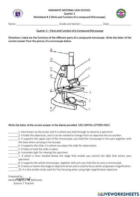 Parts And Function Of A Compound Microscope Online Exercise For Live Worksheets