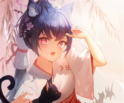 Download Anime Girlwith Cat Earsand Companion Wallpaper