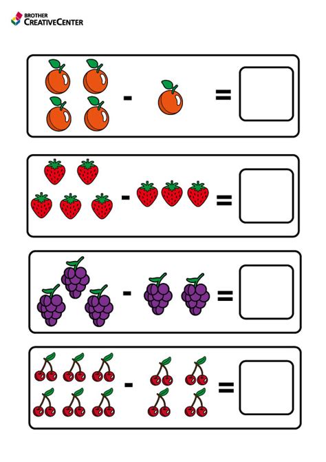 Free Printable Educational Activity Subtraction Worksheet Fruit