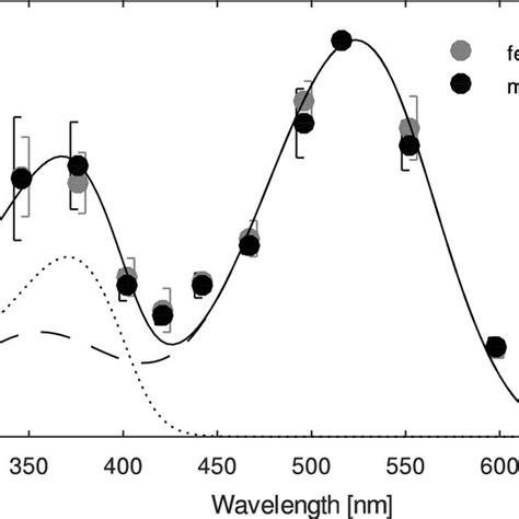 Mean Relative Spectral Sensitivity Of 8 Female And 8 Male Dark Adapted