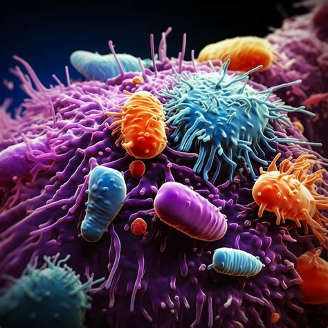 Premium Ai Image Closeup Of Multicolored 3d Bacteria Under A Color Scanning Electron Micrograph