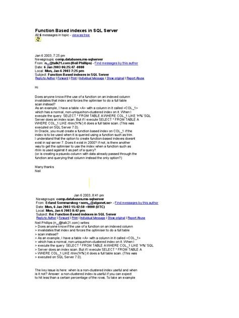 Function Based Indexes In Sql Server Pdf Database Index Microsoft