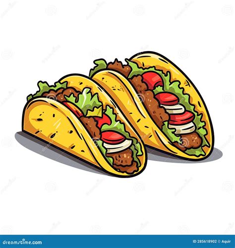Tacos Hand Drawn Illustration Mexican Taco Vector Doodle Style
