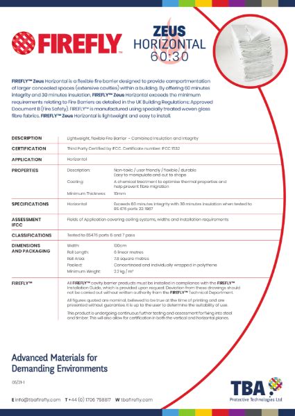 FIREFLY Phoenix Smoke Flame Barrier Data Sheet NBS Source