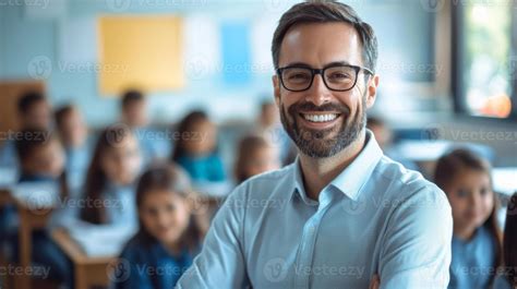 Portrait Of Smiling Male Teacher In A Class At Elementary School