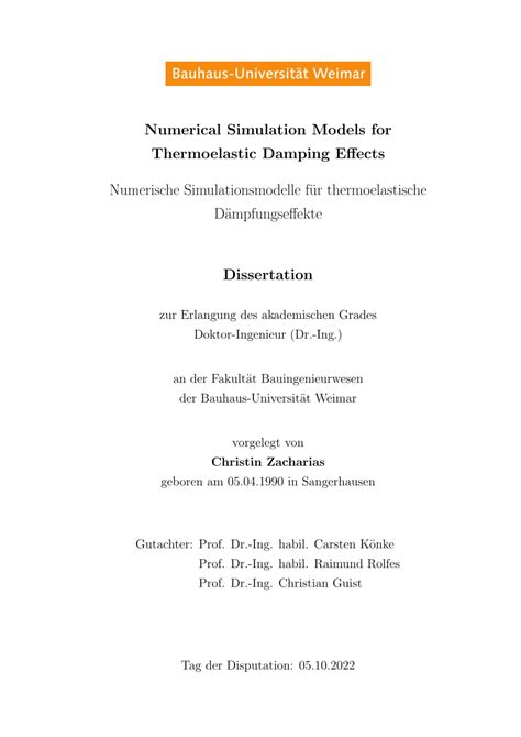 Pdf Numerical Simulation Models For Thermoelastic Damping Effects