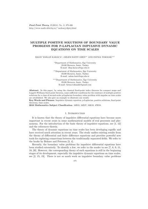 Pdf Multiple Positive Solutions Of Boundary Value Problems For P Laplacian Impulsive Dynamic