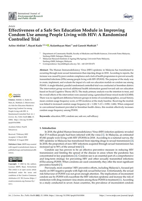 Pdf Effectiveness Of A Safe Sex Education Module In Improving Condom Use Among People Living